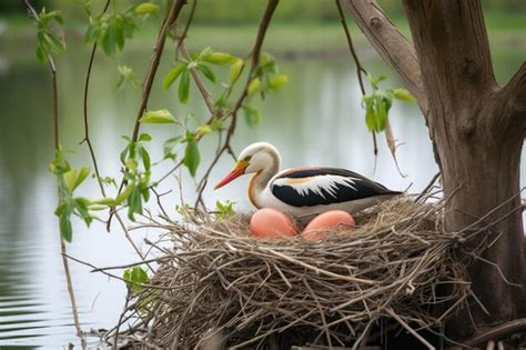 Premium AI Image Peaceful Scene With The Mother Bird Sitting On Her Eggs In The Nest Created