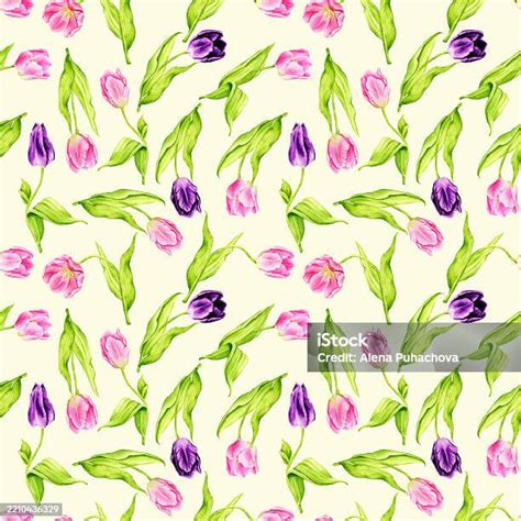 노란색 배경에 봄 꽃과 완벽 한 패턴 섬세한 수채화 튤립 봄 어머니의 날 부활절 여성의 날 생일 엽서 포스터 포장지 벽지의 배경 0명에 대한 스톡 벡터 아트 및 기타 이미지