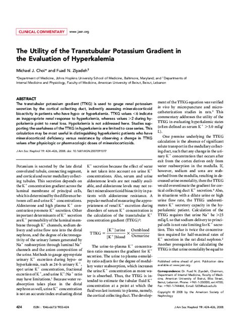Pdf The Utility Of The Transtubular Potassium Gradient In The Evaluation Of Hyperkalemia F