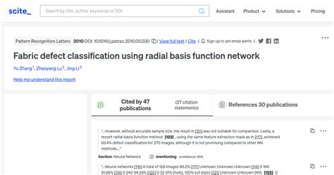 Citation Report Fabric Defect Classification Using Radial Basis Function Network