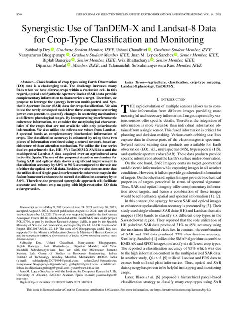 Pdf Synergistic Use Of Tandem X And Landsat 8 Data For Crop Type Classification And Monitoring
