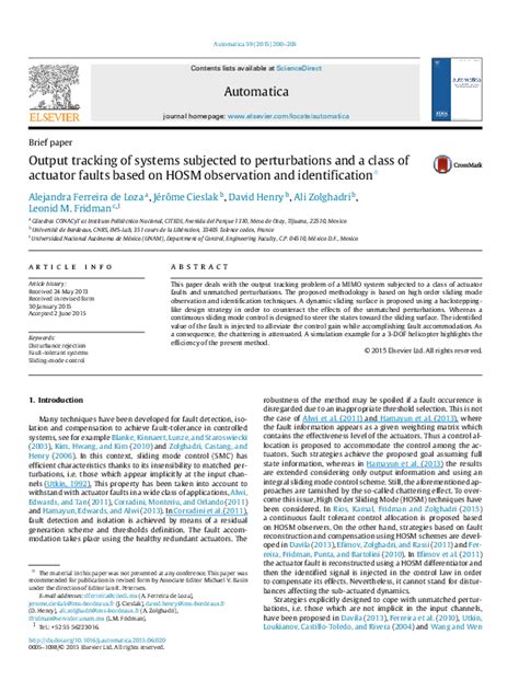 Pdf Output Tracking Of Systems Subjected To Perturbations And A Class