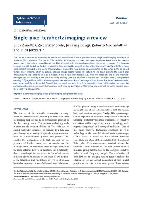 Pdf Single Pixel Terahertz Imaging A Review