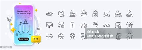 구매자 여행 지연 및 웹 앱용 지갑 라인 아이콘 픽토그램 아이콘입니다 전화 모형 그라데이션 화면입니다 벡터 3차원 형태에 대한 스톡 벡터 아트 및 기타 이미지 Istock