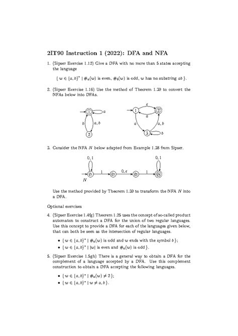 Instruction 01 Instruction Set 1 For Automata Language Theory And Complexity Year 2022 2023
