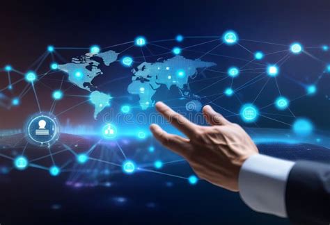 businessman hand touching of digital data network transformation for next stock illustration