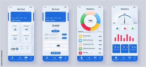 Set Of Ui Ux Gui Screens Banking App Flat Design Template For Mobile Apps Unique Neumorphic