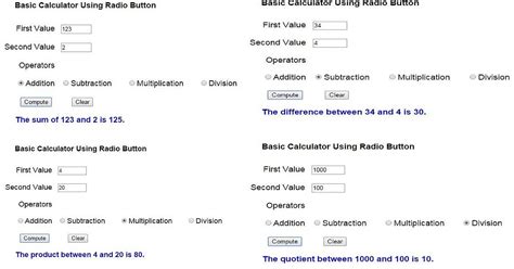 Free Programming Source Codes And Computer Programming Tutorials Calculator Using Radio Buttons