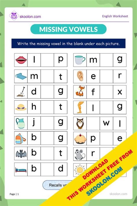 Missing Vowel Worksheets