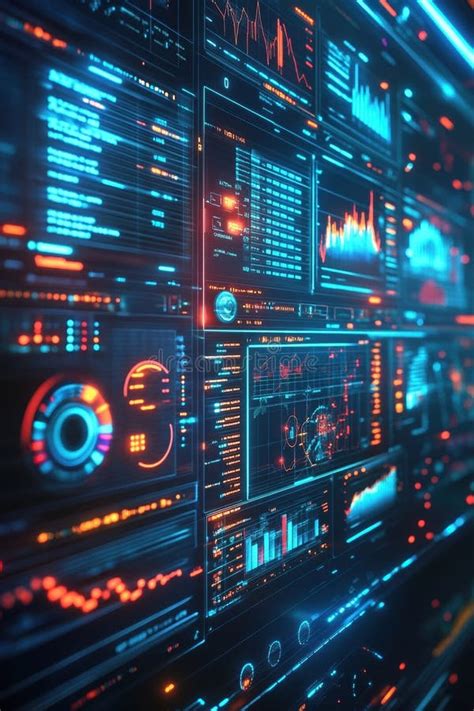 Futuristic Digital Interface With Glowing Data Visualizations And Holographic Charts On High