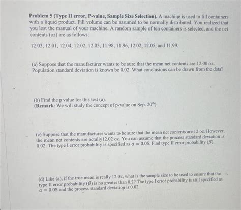 Solved Problem 5 Type Ii Error P Value Sample Size