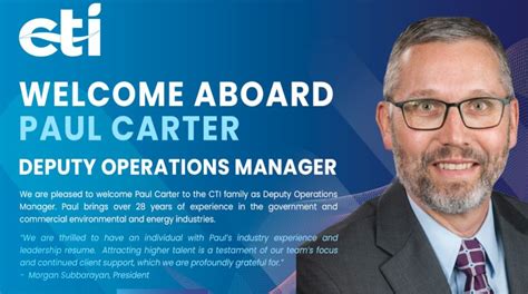 We Are Thrilled To Announce The Appointment Of Paul Carter As The