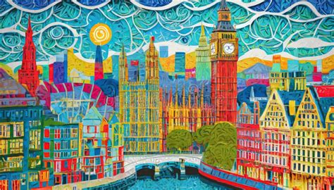 London City Colourful Illustration Paper Cutout Style Stock
