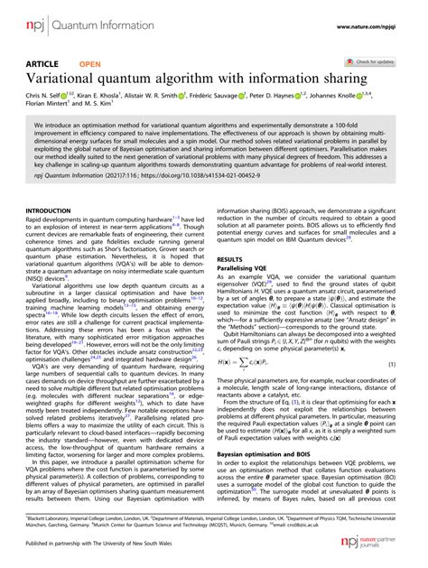 Pdf Variational Quantum Algorithm With Information Sharing