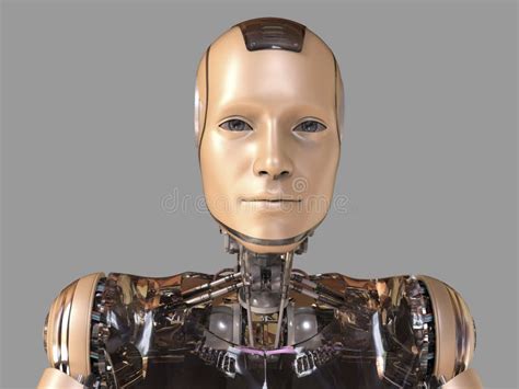 Portrait Of A Futuristic Humanoid Robot 3d Illustration Stock Illustration Illustration Of