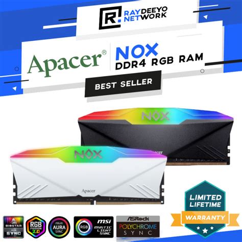 Apacer Nox Rgb Ddr4 3200mhz Gaming Ram Black White [aluminum Heatsink Intel Xmp] Lazada