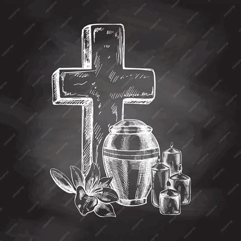 Premium Vector Old Marble Stone Christ Cross With Candles Lilies And