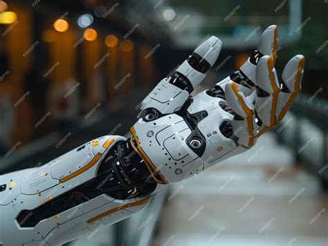 Futuristic Robotic Arm In Industrial Setting Premium Ai Generated Image