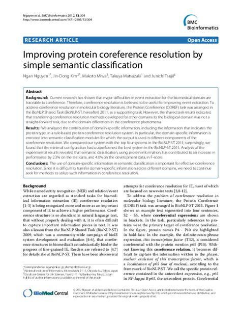 Pdf Improving Protein Coreference Resolution By Simple Semantic