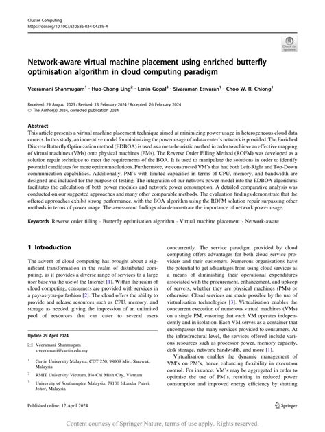 Pdf Network Aware Virtual Machine Placement Using Enriched Butterfly Optimisation Algorithm In