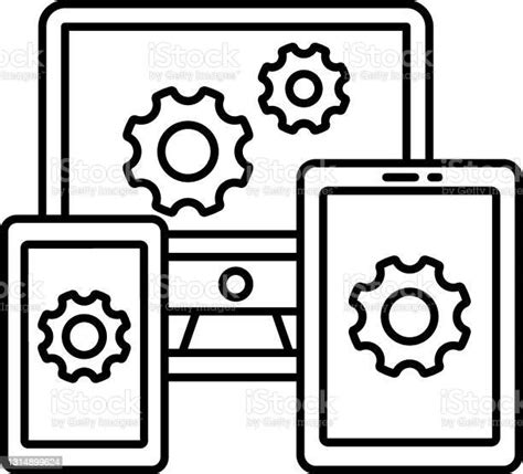 흰색 배경 컴퓨터 프로그래밍 및 코딩 스톡 일러스트레이션에 반응형 또는 액체 웹 디자인 개념 벡터 아이콘 디자인 소프트웨어 및