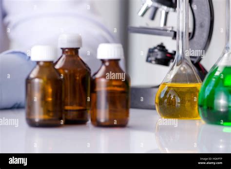 Chemical Bottles In The Lab Stock Photo Alamy