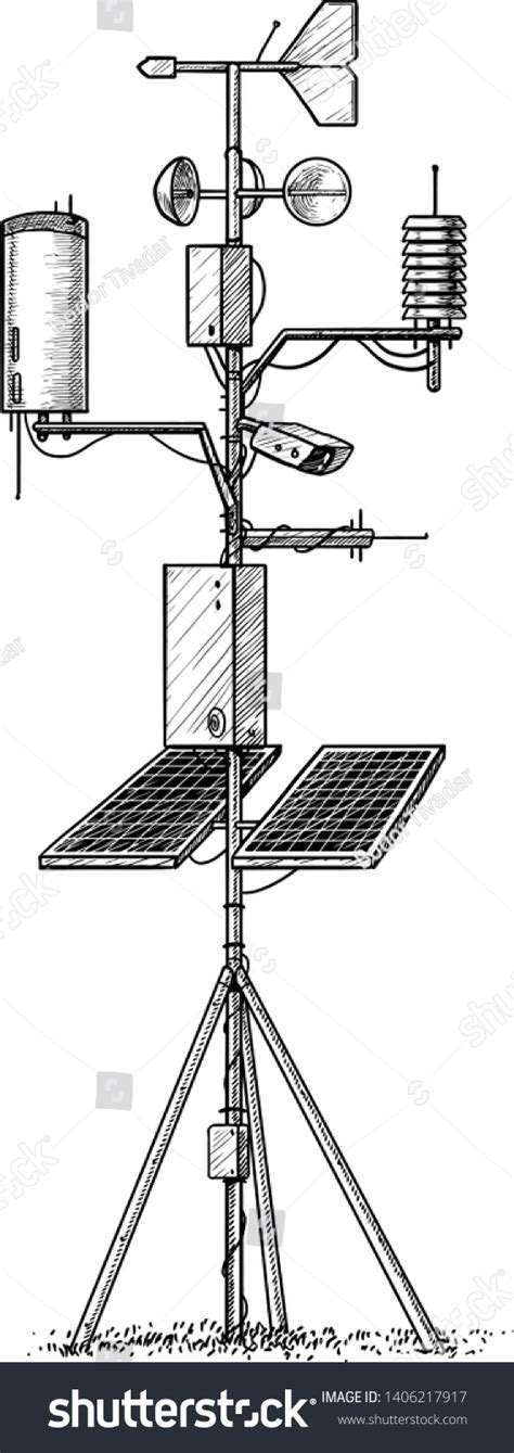 Weather Station Illustration Drawing Engraving Ink Stock Vector Royalty Free 1406217917