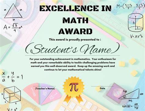 Math Award Certificate Elementary School Printable Digital Download