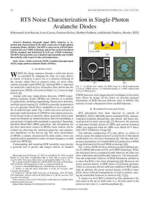 Pdf Rts Noise Characterization In Single Photon Avalanche Diodes