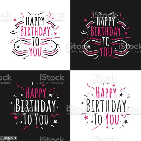 생일 축하 카드 또는 배너 생일 축하 텍스트 레터링 서예와 장식품 서예와 함께 아름다운 인사말 포스터 검은색에 대한 스톡 벡터