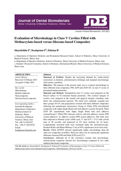 Pdf Evaluation Of Microleakage In Class V Cavities Filled With Methacrylate Based Versus