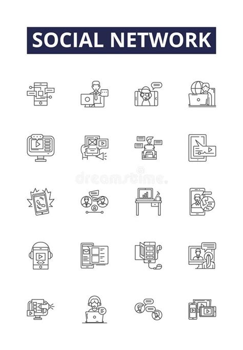Social Network Line Vector Icons And Signs Community Media Connection Interaction Platform