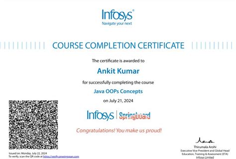 Ankit Kumar On Linkedin Thrilled To Have Earned This Certificate Java Oops Concepts From Infosys