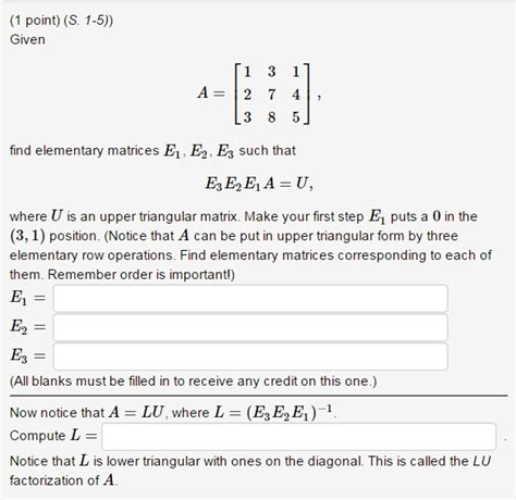 solved given a [1 3 1 2 7 4 3 8 5] find elementary
