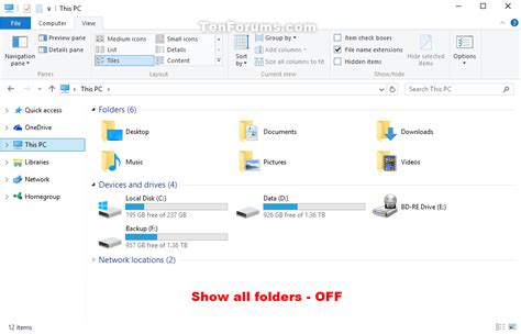 Turn On Or Off Show All Folders In Windows 10 Navigation Pane Tutorials