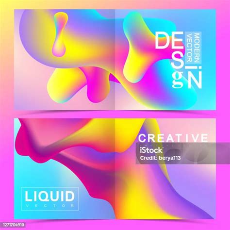 추상유체 모양 페인트 스플래시 사각 디자인 바이 폴드 브로셔 전단지 커버 소책자 디자인의 잉크 방울이 있는 트렌디한 생생한 그라데이션 색상의 벡터 디자인 템플릿 추상 유체