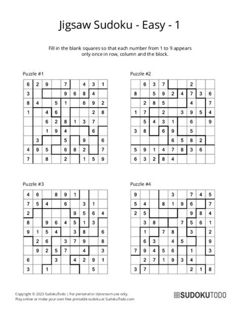 Jigsaw Sudoku Puzzles Printable