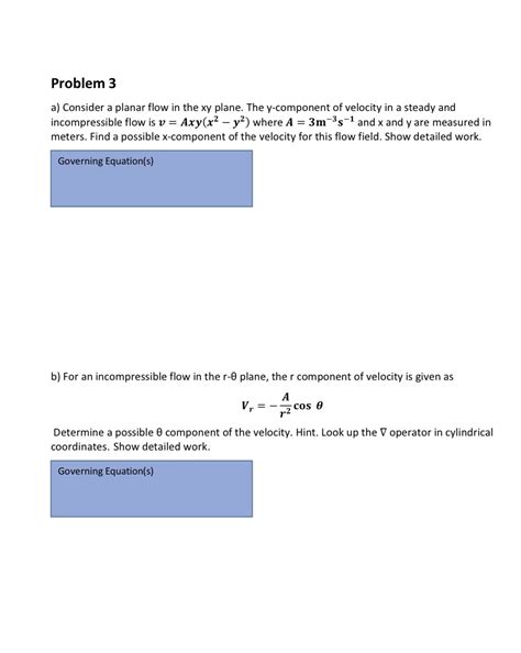 Solved Problem 3a ﻿consider A Planar Flow In The Xy Plane