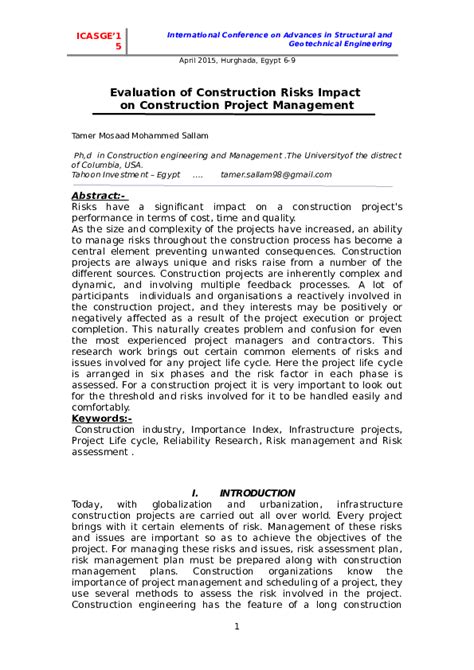 Doc Evaluation Of Construction Risks Impact On Construction Project