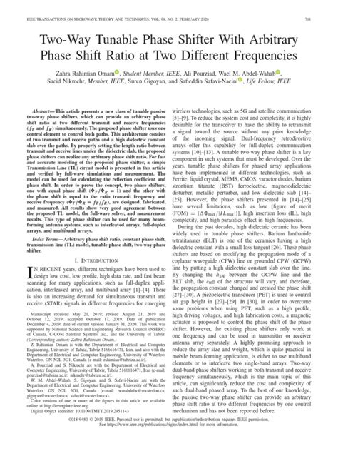 Two Way Tunable Phase Shifter With Arbitrary Phase Shift Ratio At Two