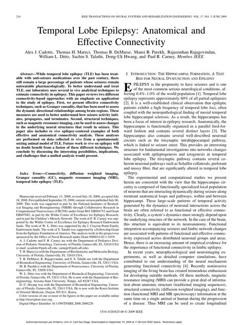 Pdf Temporal Lobe Epilepsy Anatomical And Effective Connectivity
