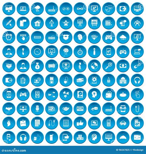 100 Programmer Icons Set Blue Stock Vector Illustration Of House