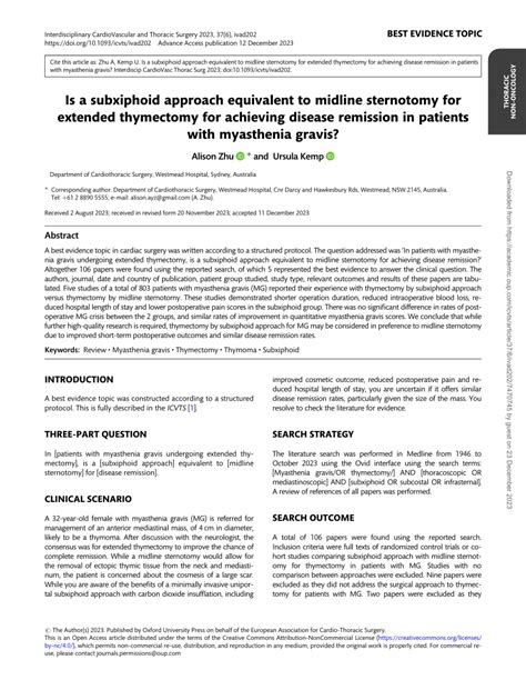 Pdf Is A Subxiphoid Approach Equivalent To Midline Sternotomy For Extended Thymectomy For