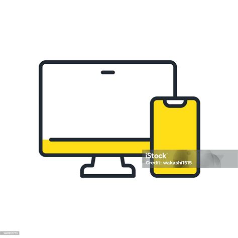 스마트폰과 Pc 모니터의 간단한 벡터 아이콘 일러스트레이션 자료 데스크탑 컴퓨터에 대한 스톡 벡터 아트 및 기타 이미지 데스크탑 컴퓨터 노트북 컴퓨터 Istock