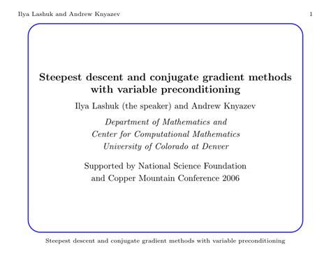 Pdf Steepest Descent And Conjugate Gradient Methods With Variable