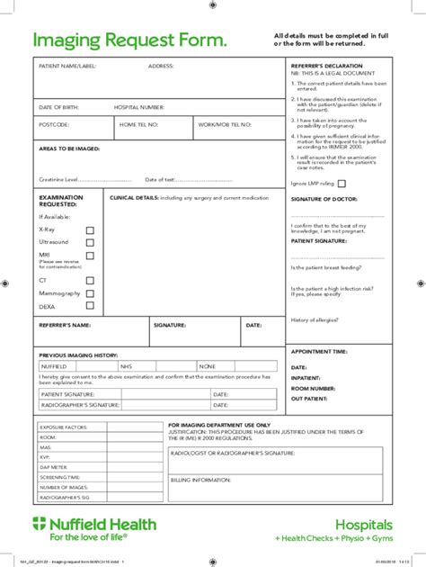 Fillable Online Imaging Request Formnuffield Health Fax Email Print