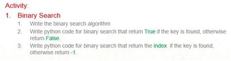 Solved Activity 1 Binary Search 1 Write The Binary Search Chegg