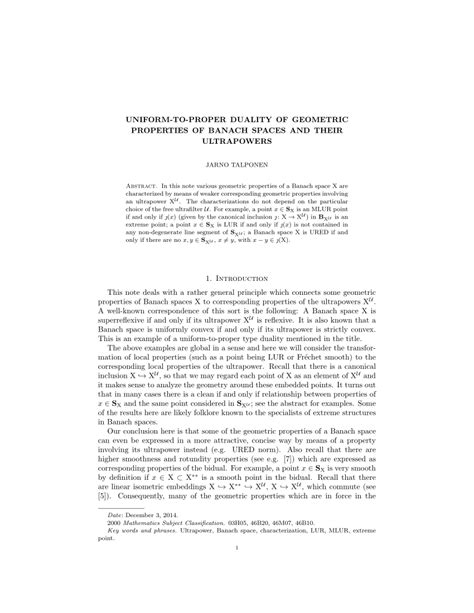 Pdf Uniform To Proper Duality Of Geometric Properties Of Banach