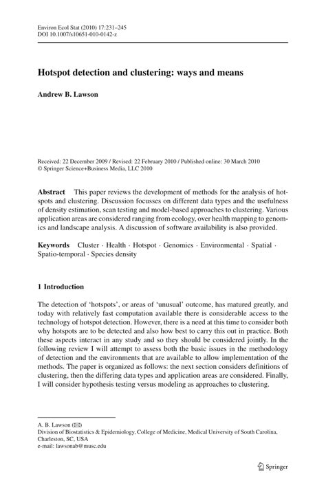 Pdf Hotspot Detection And Clustering Ways And Means