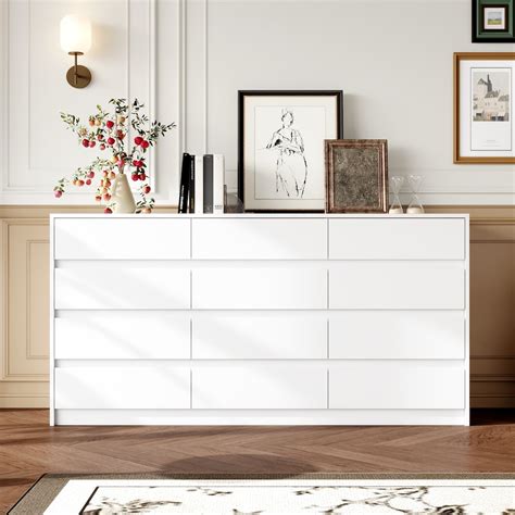 Fufuandgaga White 12 Drawer Dresser Large Chest For Home Storage Modern